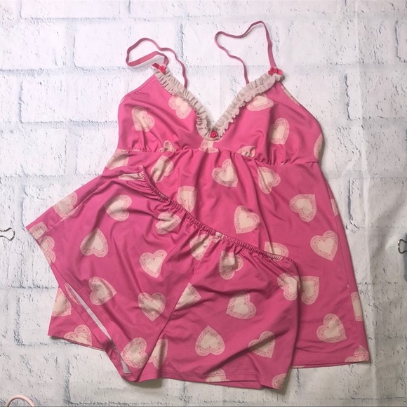 Betsey Johnson Intimates And Sleepwear Rare Betsey Johnson Pink Heart Lace Two Piece Pajama